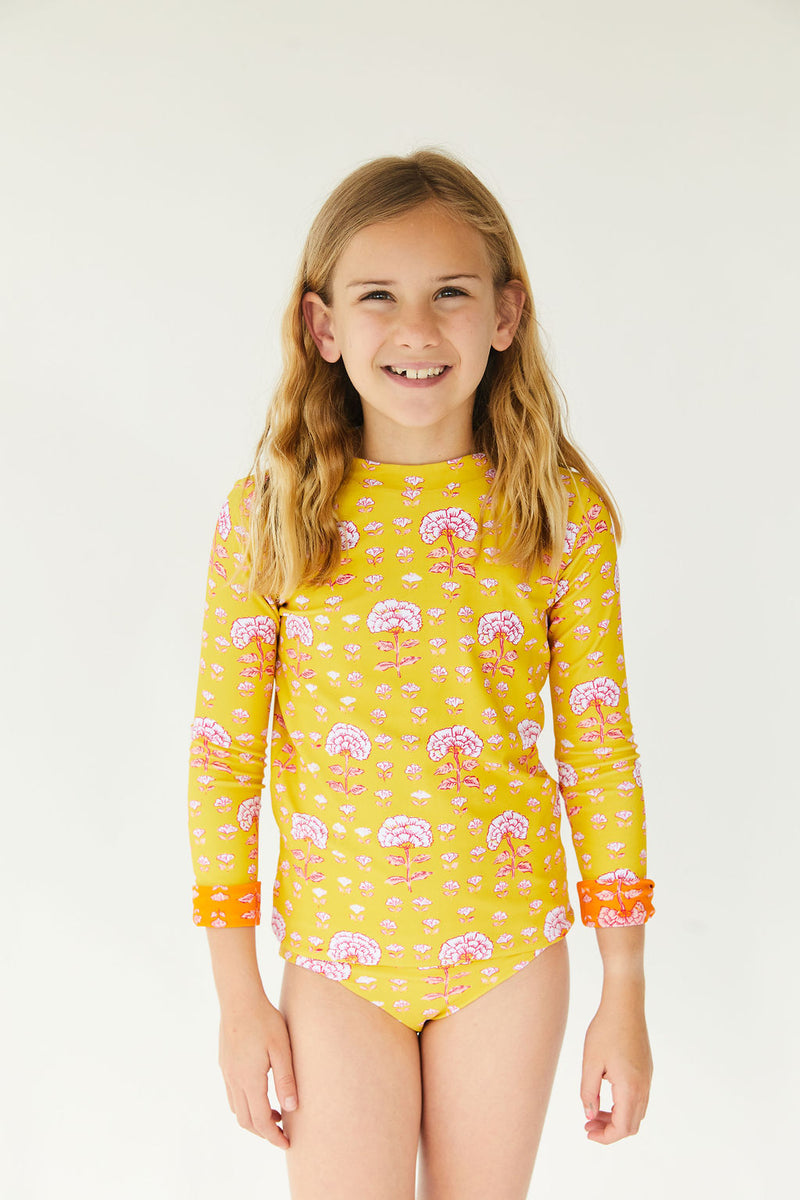 Frannie Set (kids) // Orange-Olive Block Print (reversible) – Citrine Swim